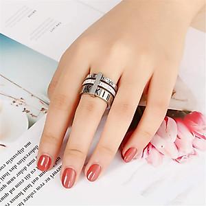 Jarlinwel Stainless Steel CZ Zirconia Roman Numeral Ring For Women Girls 3 in 1 Spinner Rings (Silver, 7 Runs small)