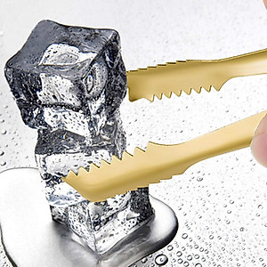 WAFJAMF Ice Tongs for Ice Bucket,7 Inch Serving Tongs,Bar Tongs,304 Stainless Steel,-Gold Plated-for Bar Kitchen Restaurant…