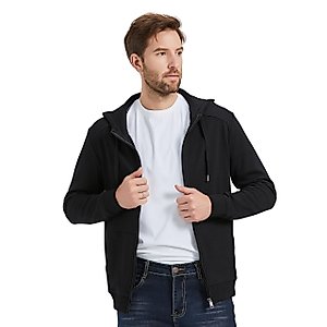 cocoFleur Men's Fashion Sweatshirt Cotton Comfy Hooded Sweatshirt With Pocket Soft Hoodie Sweatshirts For Men Full Zip Black