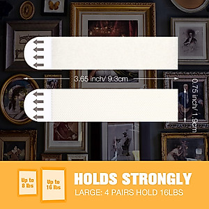 40 Pairs (80 Strips) Picture Hanging Strips Heavy Duty Strips Removable Hook and Loop Tape Frame Hanging Strips for Christmas Party Decorations (White, Large)