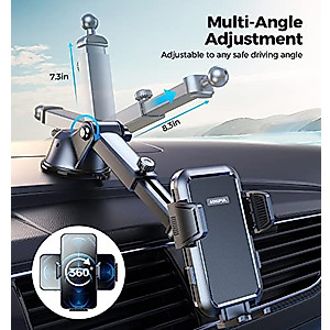 ADIUPUL Car Phone Holder Mount, Phone Mounts for Car (Bumpy Roads Friendly) 3 in 1 Universal Car Mount, Easy Clamp Hands Free Universal Fit for Dashboard Windshield Vent iPhone Samsung and More Phones