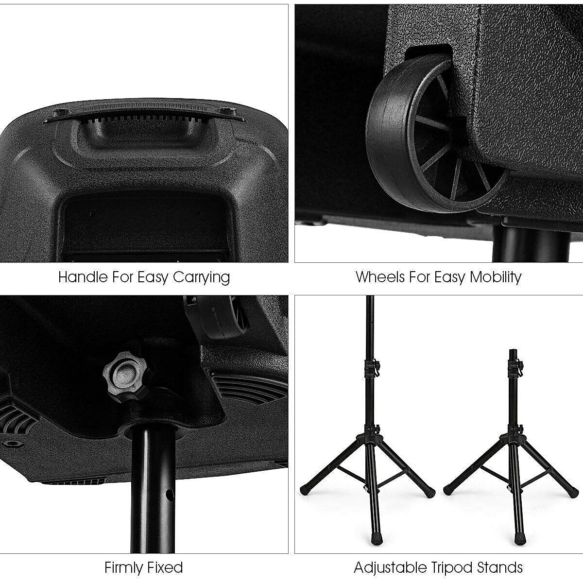 Sonart 15" 1500W Powered Speakers, 2-Way Full Range Portable PA Speaker System Combo Set With Stands/Illuminating Light/Microphone/EQ/USB/Bluetooth
