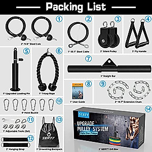 Weight Cable Pulley System Gym, SERTT Upgraded Cable Pulley Attachments for Gym LAT Pull Down, Biceps Curl, Tricep, Arm Workouts - Weight Pulley System Home Gym Add On Equipment