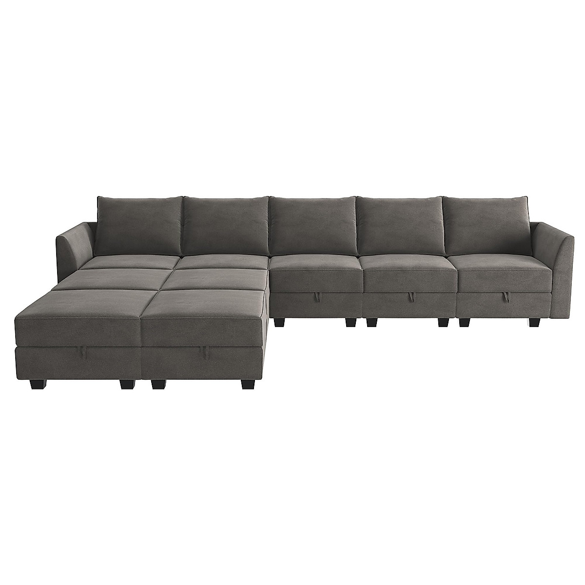 HONBAY Reversible Modular Sofa Couch with Chaise L Shaped Sectional Sofa Oversized Velvet Modular Sofa Sleeper with Storage Seats, Grey