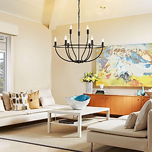 Black Chandeliers for Dining Room: 9-Light Farmhouse Dining Room Light Fixture, Rustic Industrial Kitchen Island Lighting, Round Chandelier Light Fixture, for Living Room, Bedroom, Foyer, Entryway