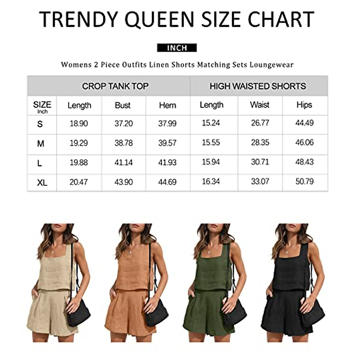 Trendy Queen Women 2 Piece Outfits Linen Matching Sets Two Piece Lounge Shorts Plus Size Crop Tank Tops 2024 Beach Clothes Summer Vacation