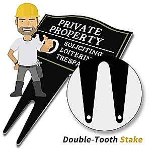 CIGERA Private Property No Trespassing, No Soliciting and No Loitering Signs with Stake, 16x12.5 Inch Rust Free Metal Yard Warning Signs, Great for House and Business