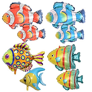 8 Pcs Fish Balloons, Under The Sea Clownfish Tropical Fish Bubble Fish Foil Balloons, Sea Animal Creature Balloons for Baby Shower Under The Sea Ocean Themed Birthday Party Decorations