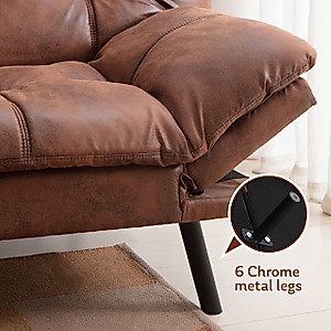 CH CHARME HOUSE Bed Convertible futon Couch with Adjustable Backrest, Modern Sleeper Sofa for Office Living Bedroom and Sitting Room, Brown