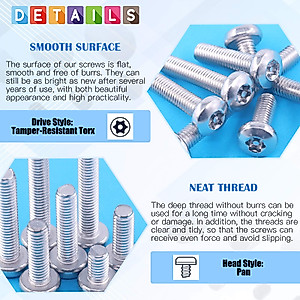 Glarks 91Pcs M3 x 6mm 8mm 12mm 16mm 20mm Pan Head Torx Security Screws 304 Stainless Steel Tamper Resistant Screws Assortment Set