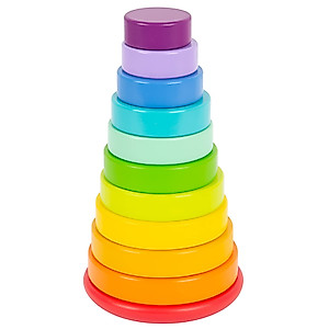 Wooden Large Rainbow Stacking Tower by Small Foot – Babies Learn Hand-Eye Coordination, Patterns and Colors While Developing Fine Motor Skills – Classic Educational Game for Toddlers – Ages 18+ months