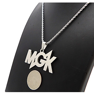BLINGFACTORY Hip Hop MGK Bling Pendant & 3mm 18" ~ 24" Stainless Steel Rope Chain Necklace (18" Chain)