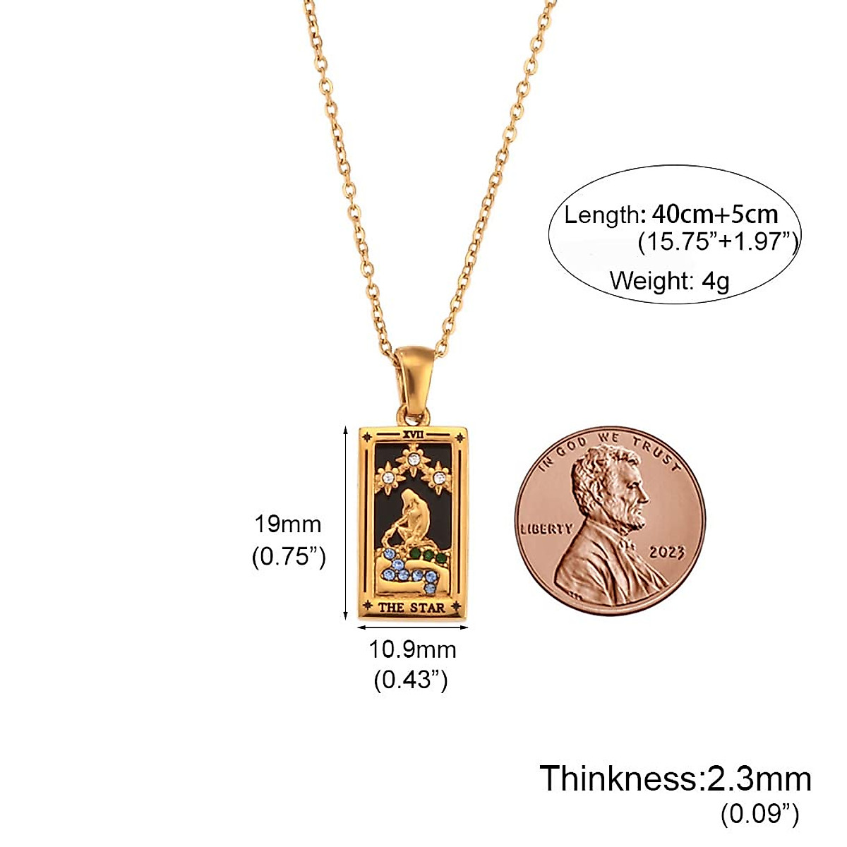 AYNN 18k Gold Plated 316L Stainless Steel Square Colorful Enamel Tarot Cards Pendant Necklace Jewelry Hypoallergenic (Empress)
