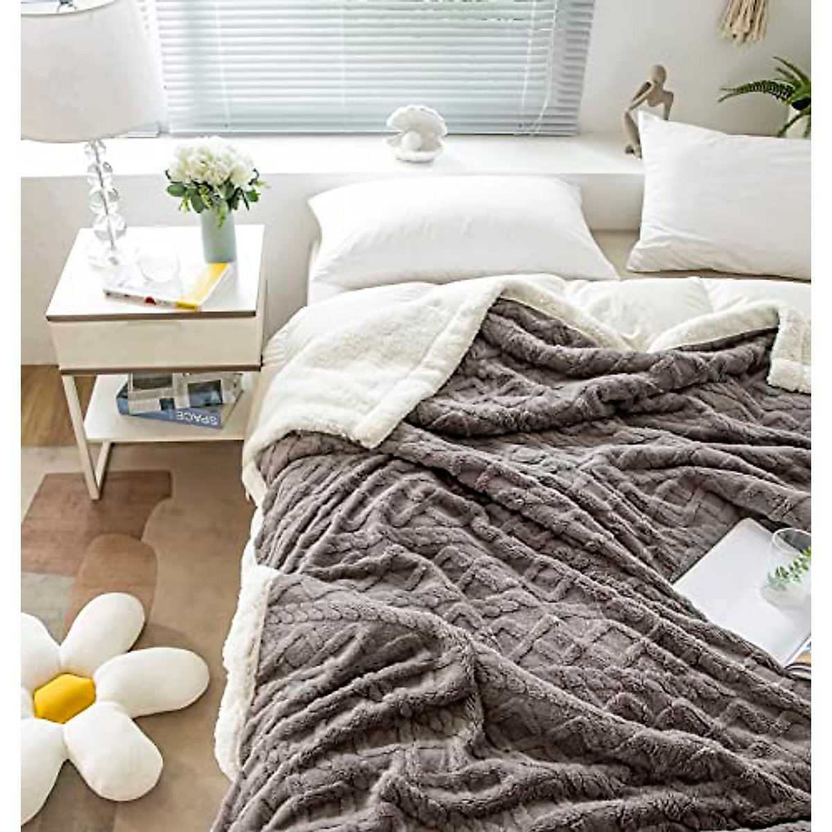 Thick Sherpa Throw Blanket Fleece Plush Blanket for Couch Sofa Boho Pattern Soft Warm Blanket for Winter,Gray,60“x80