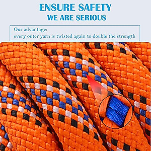 Climbing Rope, 32ft/65ft/98ft/165ft/230ft High Strength Outdoor Safety Static Rock Climbing Rope, Escape Rope, Rappelling Rope, Fire Rescue Parachute Rope (Orange 8mm, 32FT(10M))