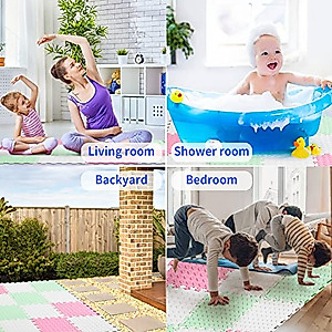 Tamiplay 16 Tiles Foam Play Mat, 0.4 Inch Thicked Interlocking Floor Mats with Solid Colors, Squares Baby Play Mat, EVA Foam Puzzle Floor Mat Foam Mats for Kids, Baby, Toddlers(White/Pink/Bean Green)