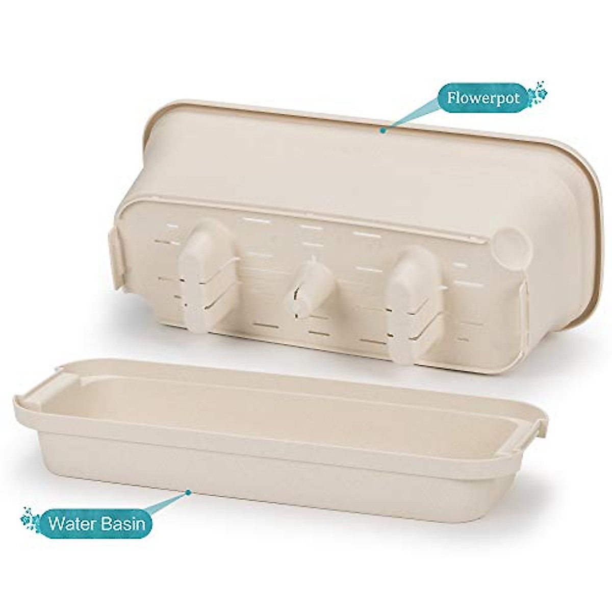 Amazing Creation Self Watering Planters Rectangular Planter Box, Windowsill Garden Bed, Planters for Outdoor Plants, Planters for Indoor Plants, Flowers, Herbs, Succulents, Beige, (2 Pack)