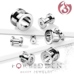 Forbidden Body Jewelry Set of 00G Surgical Steel Ear Gauges Screw Fit Tunnels, 00 Gauge Tunnel Plug Earrings