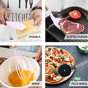 Silicone Cooking Utensils 35 Piece Set, ONATISMAGIN Kitchen Utensil Set Heat Resistant Non-Stick Cookware with Wooden Handle Suitable for Household Necessities Spatula Spoon Set (Pink)