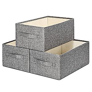 KINGSUSLAY Storage Baskets Bin, Gray Storage Bins and Storage Boxes Decorative for Living Room, Large Size, Christmas Gift Storage (Gray-3Pack)