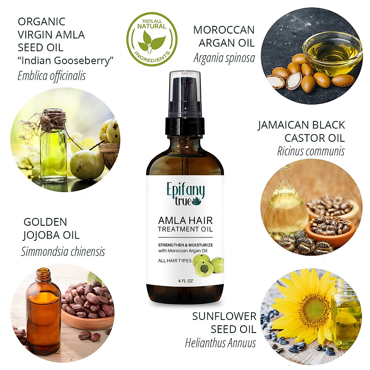 Epifany True Amla Hair Treatment Oil 4oz | Hair Growth, Loss Thinning | Sensitive Scalp | Protective Styles | Argan, Jojoba, Jamaican Black Castor Oil | 100% Natural