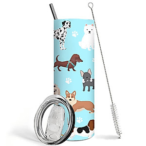 Dog Tumbler with Lid and Straw Dog Paw Print Coffee Animal Travel Mug 20oz Dog Stainless Steel Cup，Dog Lovers Gifts for Women