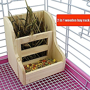 Rabbit Hay Feeder Rack,Wooden Grass Bin,Food Feeding Rack,Bunny Water Bottles Dispenser for Small Animal Supplies Rabbit Chinchillas Guinea Pig (2 Pcs)