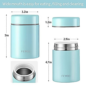 FEWOO Soup Thermos,Food Container for Hot Cold Food, Vacuum Insulated Stainless Steel Lunch Box for Kids Adult,Leak Proof Food Jar for School Office Picnic Travel Outdoors (Blue 13.5 oz)