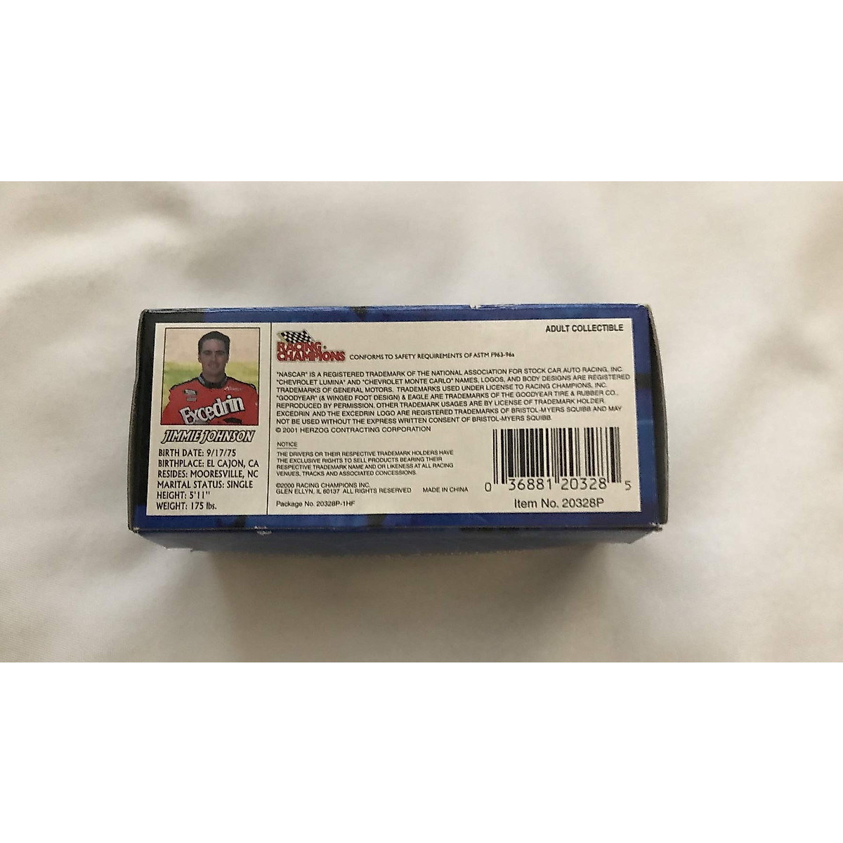 JIMMIE JOHNSON #92 EXCEDRIN PM 2001 LIMITED EDITION