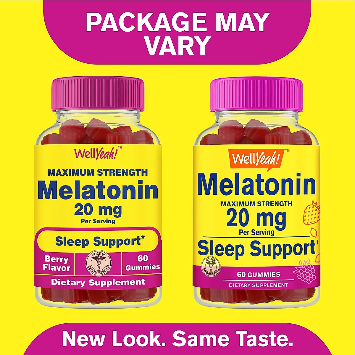 WellYeah Melatonin Gummies 20mg | Sleep Support | Maximum Strength Melatonin 20mg Gummies for Adults | Fast Dissolved | Great Berry Flavor | 60 Count | Vegan, Non GMO