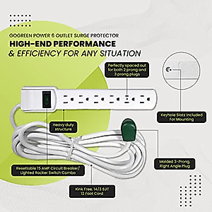 Go Green Power Inc. Go Green Power GoGreen Power GG-16103M-12 - 6 Outlet Surge Protector With 12ft Cord, White