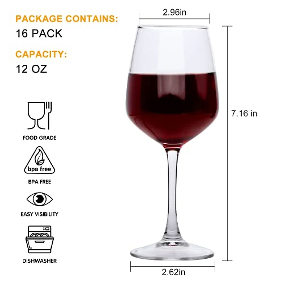 Cadamada Wine Glasses,12oz Red Wine Glasses,for Red or White Wine, High-end Banquet, Party, Bar, Wedding, Gift (16 pcs)