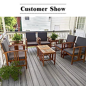 Tangkula 3 Pieces Patio Furniture Set, Includes Set of 2 Outdoor Acacia Wood Cushioned Chairs and Coffee Table, for Garden, Backyard, Poolside, Bistro and Deck, Patio Conversation Chat Set (Gray)
