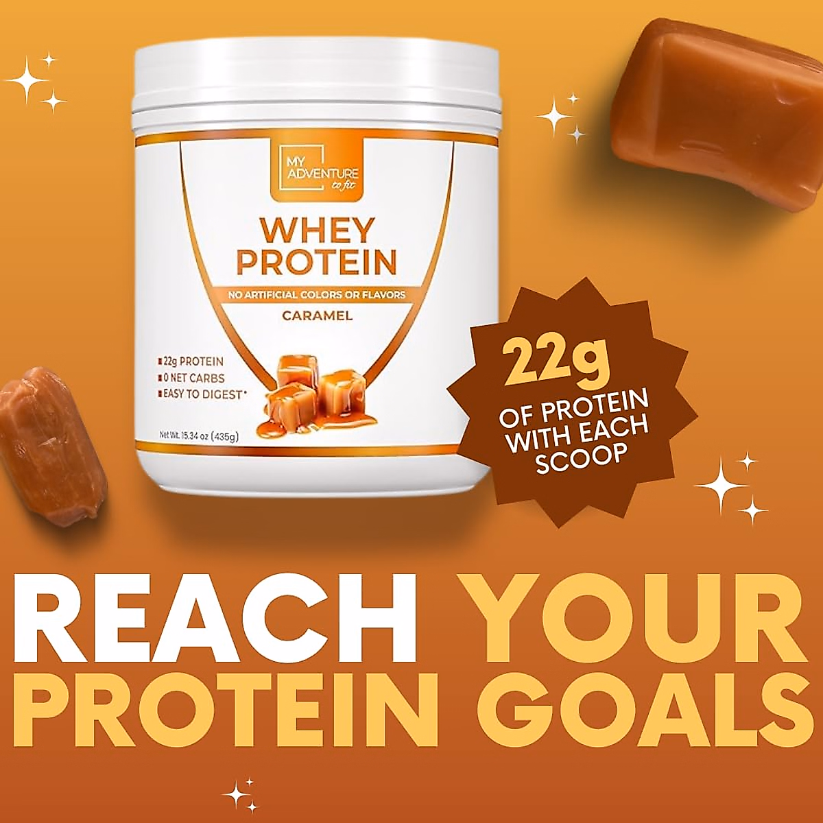 Whey Isolate Protein Powder - Low Carb Protein Powder for Women - Sweetened with Stevia Whey Isolate Protein for Muscle Growth - Natural Clean Protein Powder (Caramel, 15 Servings)