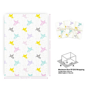 Magic Flying Unicorn Over Rainbow Star Dreams On White Wrapping Paper Sheets, Fantasy Horse With Wings and Horn Gift Wrap for Birthday Wedding Bridal Baby Shower Girl Kids, 4 Sheets Folded Flat 20x28 inches per sheet, 15 sq. ft. ttl.