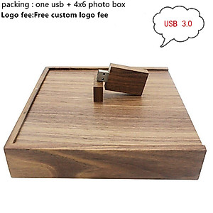 Custom USB Flash Drives Personalized with Your Logo, USB 3.0 Walnut Wooden USB Flash Pen Driver with Photo Wood Album Box,Laser Engrave Logo (32GB, one Walnut USB+4x6 Photo Box)