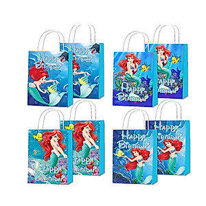24 Pieces Little Mermaid Party Paper Gift Bags, 5 Pattern Party Gift Bags, Birthday Party Decorations,