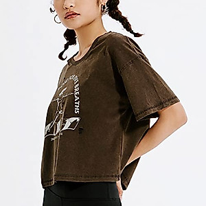Shirts for Teens Girls, Y2K Crop Top T Shirt, Short Sleeve Tops T in Soft Breathable, Tops Sweaters for Women in Charcoal (Brown, Large)