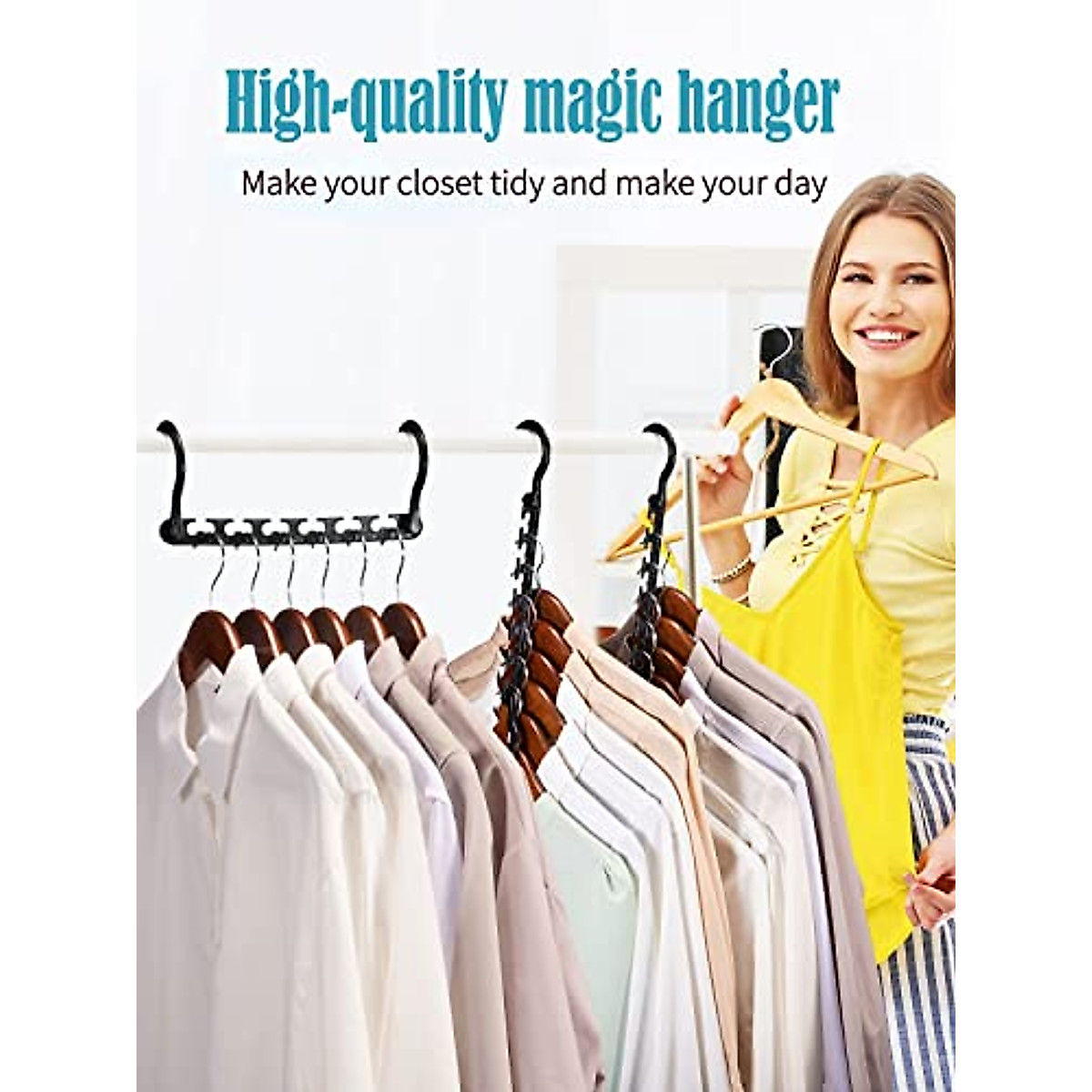 Smartor Hangers Space Saving - Plastic, 10 Pack Magic Hangers, Closet Organizers and Storage for Clothes Organizer, Hanger Organizer, Closet Hangers, Space Saver Hangers as Dorm Essentials(Black)