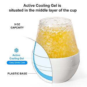 Freeze Cooling Wine Cups Set: 2 Pcs With Freezing Gel, Plastic Double Wall Insulated Frozen Mugs- Suitable For Red And White Wine, Iced Tea, Juice, 9oz, Gift Essentials