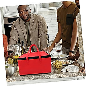 KICHOUSE Insulation Bags Shopping Tote Pizza Warmer Bag Food Warmer Bag Insulated Food Bag Transport Tote Water Resistant Bag Picnic Strap Bag Reusable Food Bag Red Non-woven Fabric