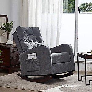 Ucloveria Rocking Chair Mid-Century Modern Nursery Rocking Armchair Upholstered Tall Back Accent Glider Rocker for Living Room Grey