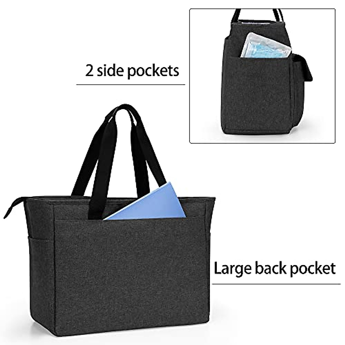 CURMIO Home Health Nurse Tote Bag, Medical Supplies Bag for Work with Padded Laptop Sleeve and Multiple Pockets for Nursing Students, Doctors, Black