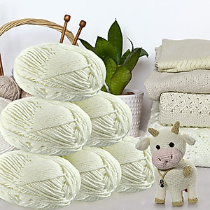 6 Pack Yarn for Crocheting and Knitting, Knitted Crochet Yarns Polyester Thread Round Rope Yarns for DIY Handbag Purse Basket Crochet Bag Fabric Yarn (Milk White)