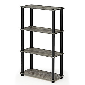 Furinno Turn-N-Tube 4-Tier Multipurpose Shelf Display Rack, Square Tube, French Oak Grey/Black