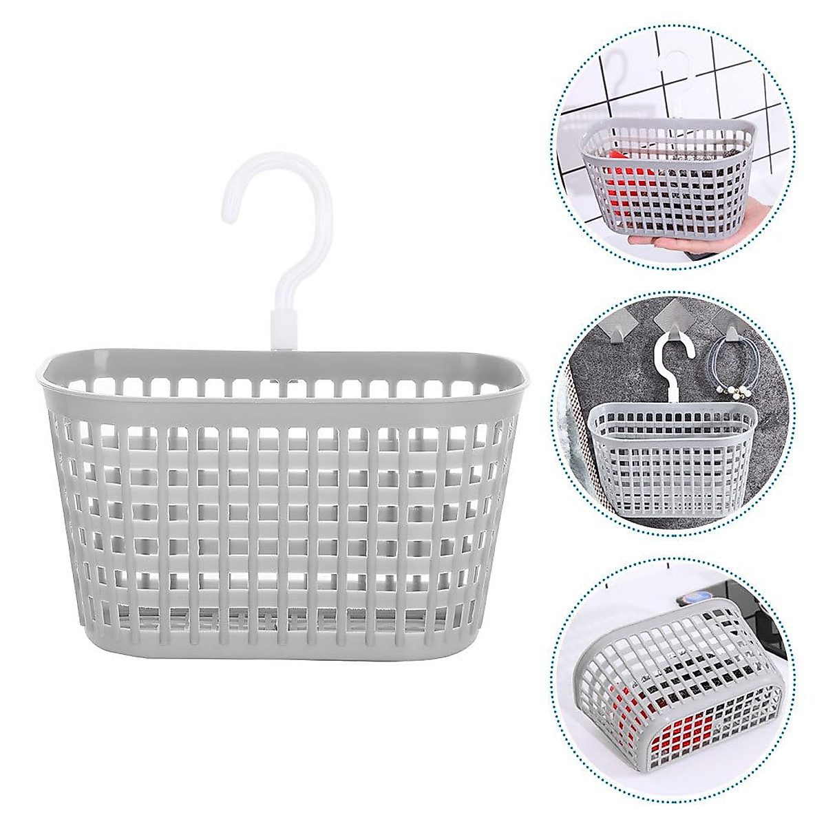 Luxshiny 6pcs Plastic Hanging Baskets Wall Mounted Shower Baskets Hanging Basket Organizer with 360 Degree Rotating Hook Rectangle Storage Baskets for Kitchen Bathroom