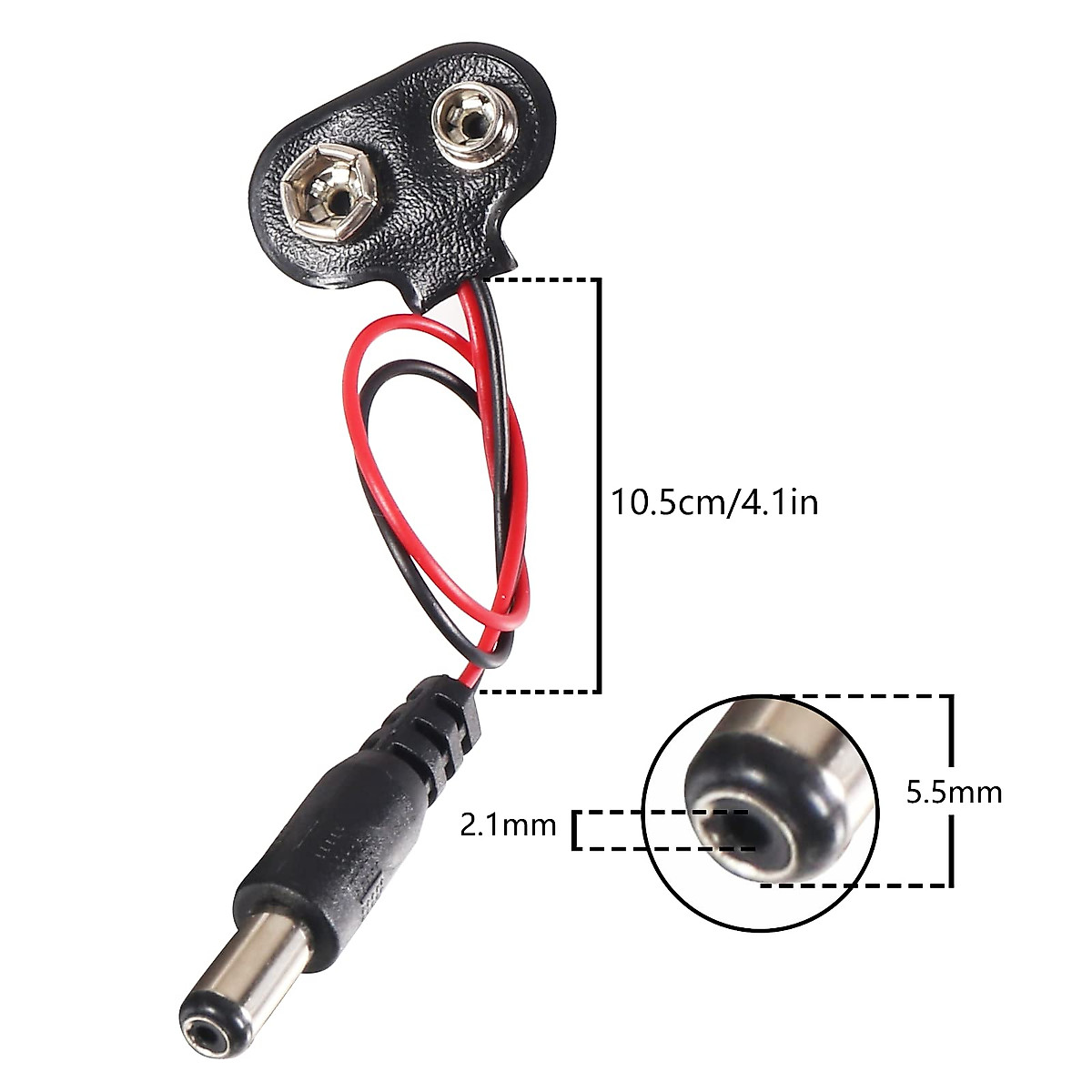 15pcs 9 V Battery Connectors T-Type 9 Volt Battery Clip with 2.1 x 5.5 mm Male DC Power Plug for 9V Battery Connector