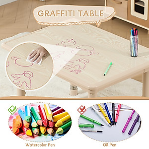 SINKIPA Todder Table and Chairs, 31.5''L x 23.6''W Sturdy kids Activity table with Stainless Steel Legs, Kids Table and 2 Chairs with Anti-Slip Foot Covers, Graffiti Desktop