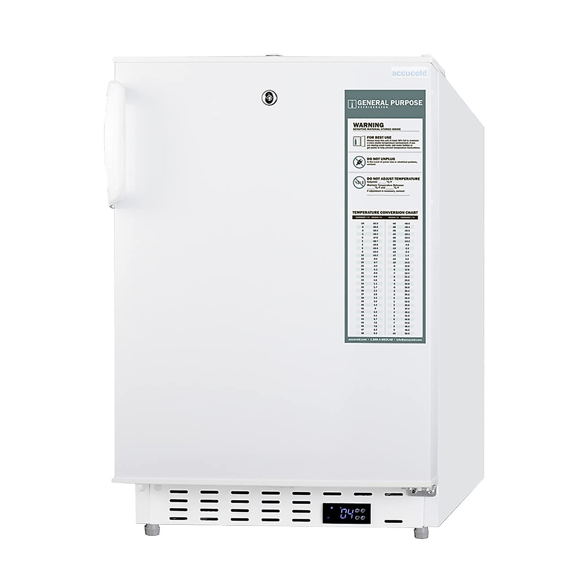 Summit Appliance ADA404REF 20" Wide Built-In All-Refrigerator, ADA Compliant, Factory-installed Lock, 3.32 cu.ft Capacity, Temperature & Open Door Alarms, Automatic Defrost, Adjustable Thermostat