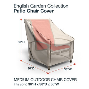 Budge P1W01PM1 English Garden Patio Chair Cover Heavy Duty and Waterproof, Medium, Tan Tweed